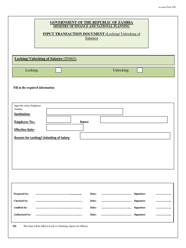 Locking and Unlocking of Salaries Accounts Form VIII | PDF