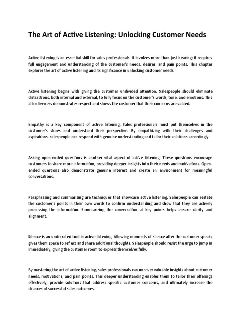 The Art of Active Listening | PDF | Sales | Empathy