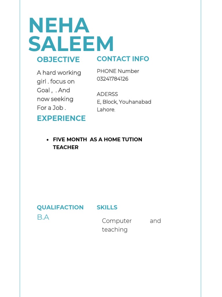 Neha Saleem CV | PDF