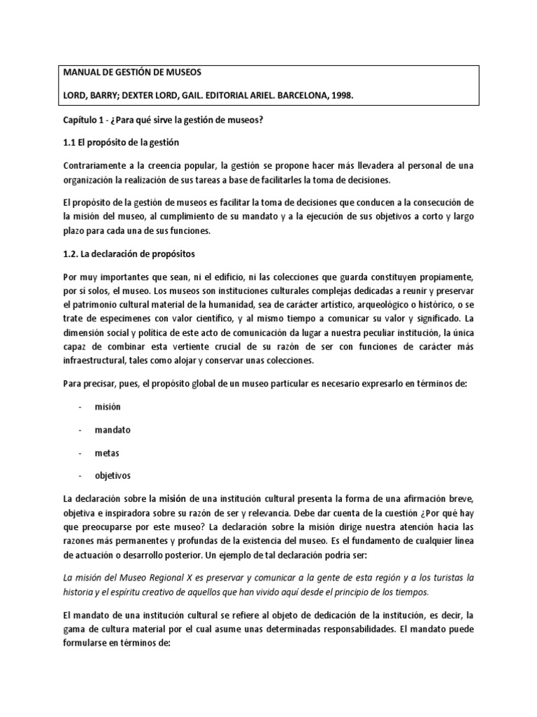 Clase 3 - Manual de Gestion de Museos - Barry Lord | PDF