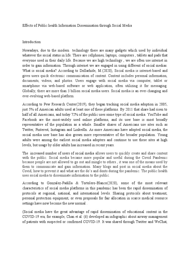 Effects of Public Health Information Dissemination Through Social Media ...