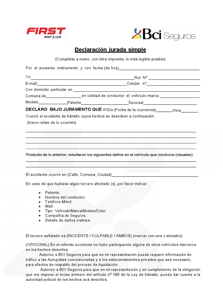 Declaracion Jurada Simple FIRST | PDF | Seguro