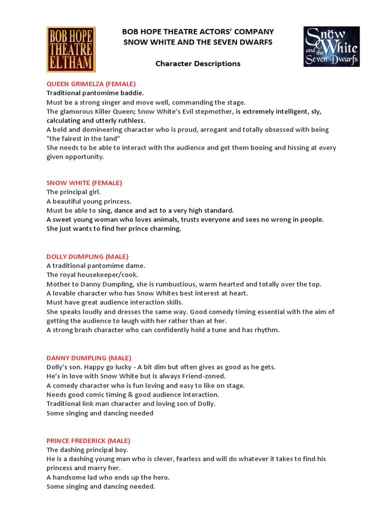 Snow White Character Descriptions | PDF | Snow White