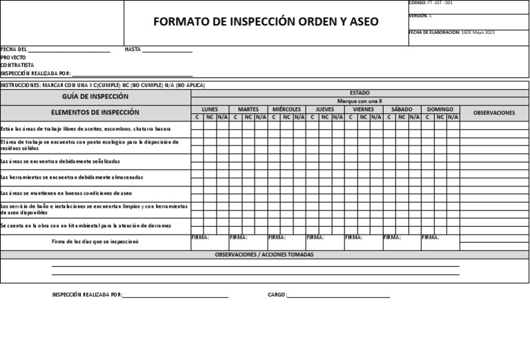 Formato de Orden y Aseo | PDF
