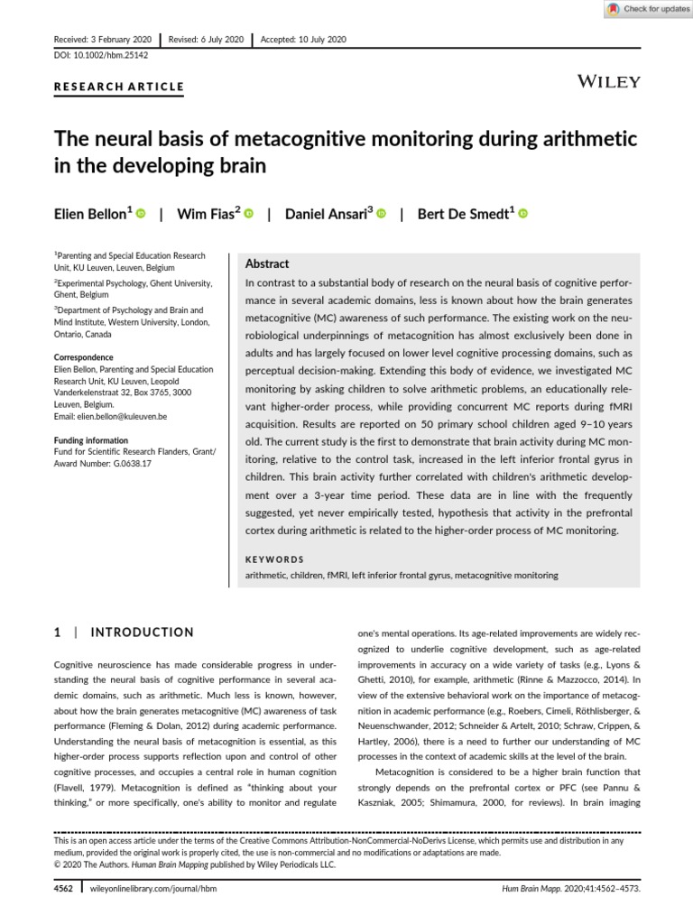 Human Brain Mapping - 2020 - Bellon - The Neural Basis of Metacognitive Monitoring During ...