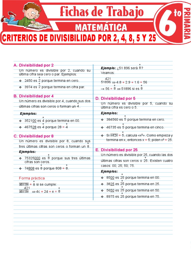 Criterios de Divisibilidad Por 2 4 8 5 y 25 para Sexto Grado de ... Criterios de Divisibilidad Por 2 4 8 5 y 25 para Sexto Grado de ...