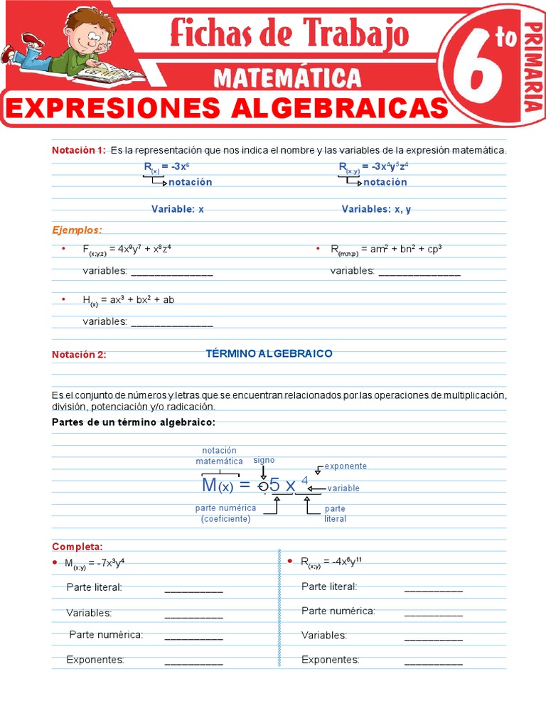 Expresiones Algebraicas para Sexto Grado de Primaria | PDF | Multiplicación | Exponenciación