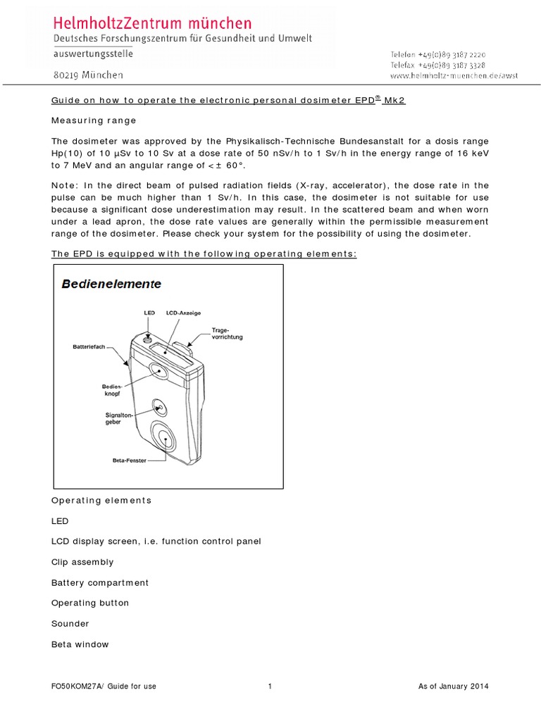 EPD Mk2 Manual Helmholtzzentrum | PDF | Absorbed Dose | Radiation