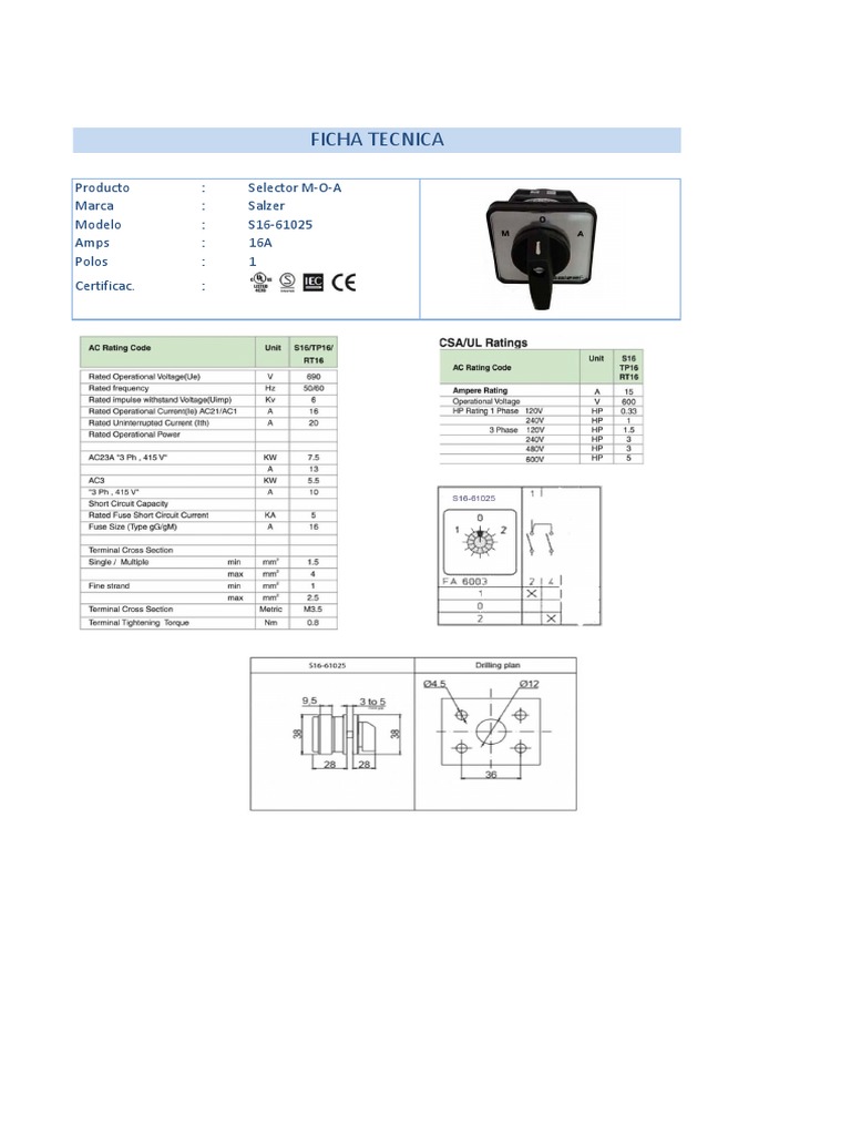 S16-61025 conmutador 1-0-2 | PDF