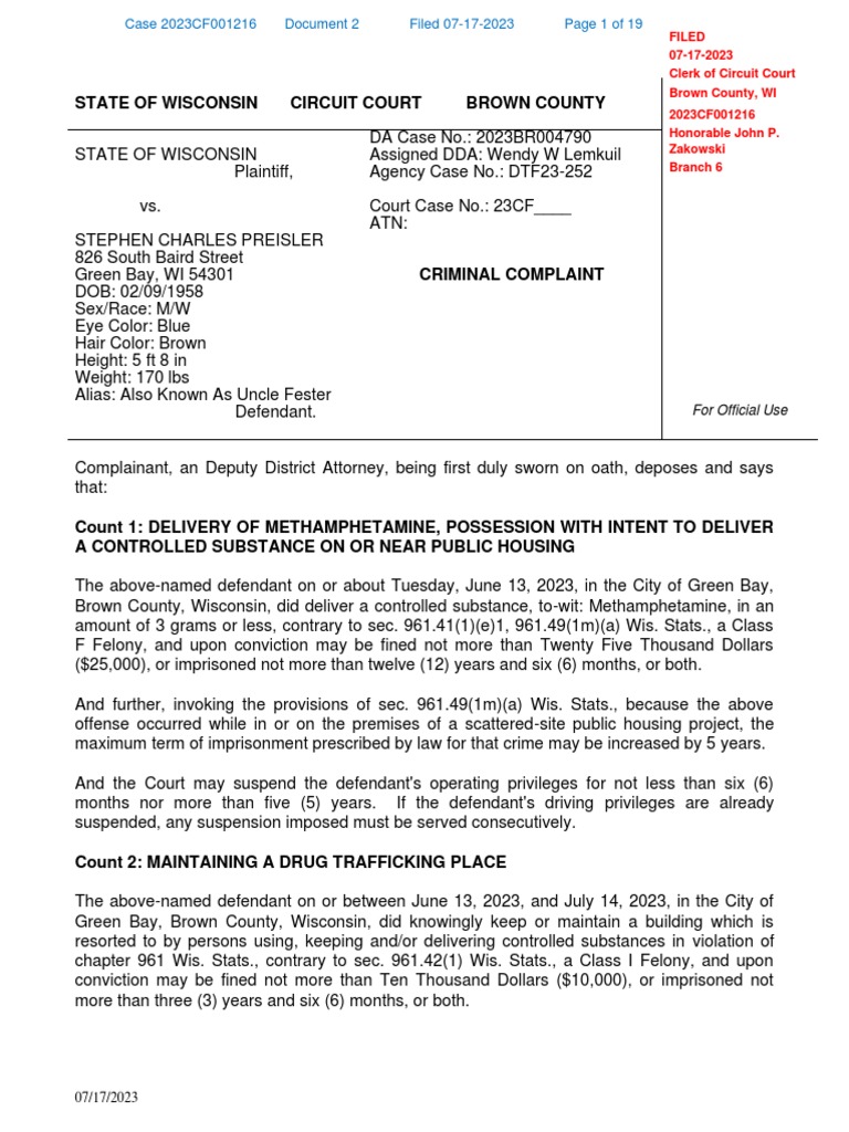 Stephen Preisler Drug Charges Summary | PDF | United States Federal ...