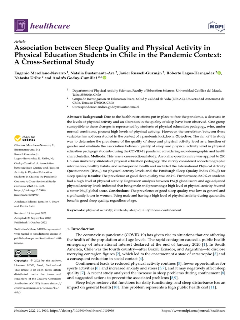 Association Between Sleep Quality and Physical Activity in Physical ...