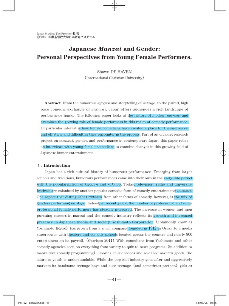 Japanese Manzai and Gender Personal Pers | PDF | Stand Up Comedy | Comedian