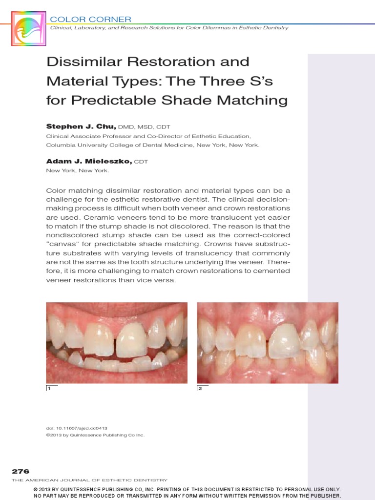 Dissimilar Restoration and Material Types. Stephen Chu | PDF ...