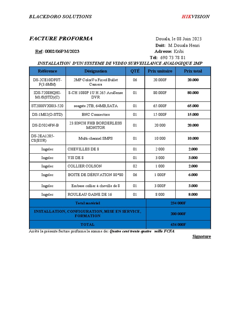 Proforma Camera Analogique | PDF