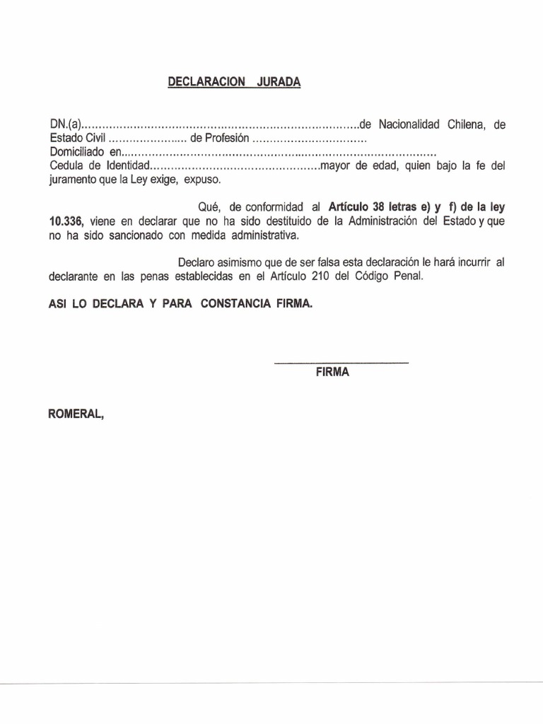 Modelo Declaracion Jurada | PDF
