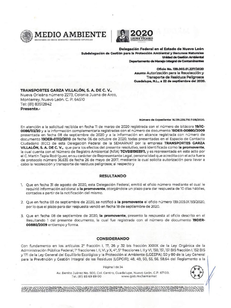 Permiso Semarnat 2020 - Comprimido | PDF