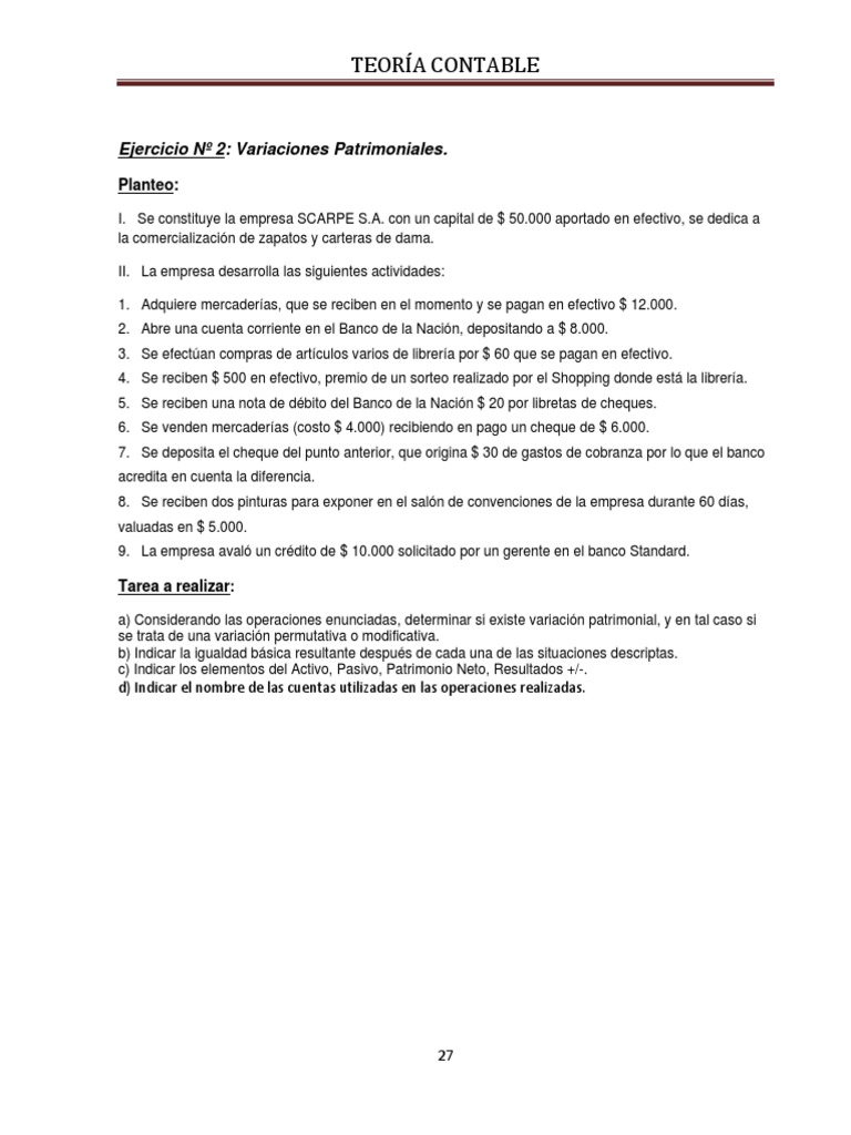 Enunciado Ejercio 2-3 Variaciones Patrimoniales | PDF | Contabilidad ...