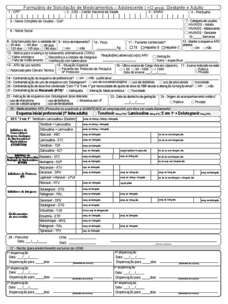 Formulario de Solicitacao de Medicamentos Adulto ARV | PDF | Gestão do HIV/Aids | Gravidez