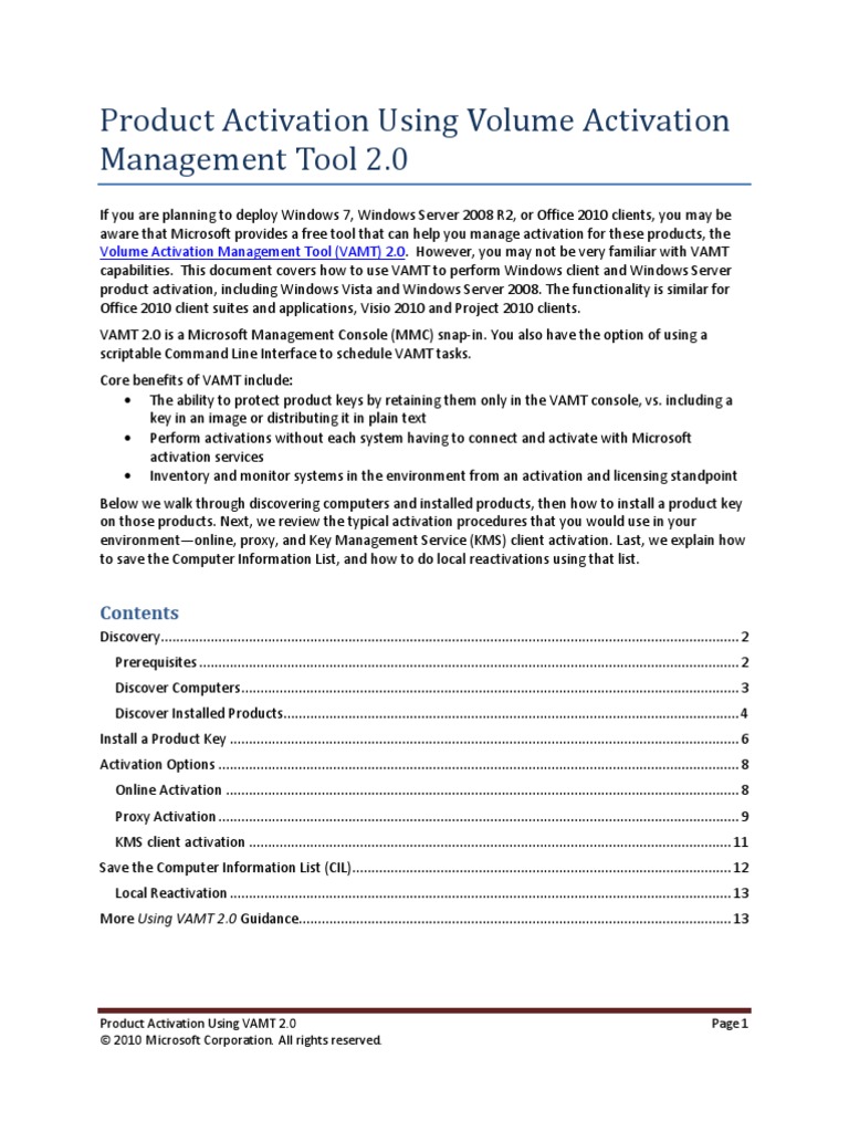 Product Activation Using VAMT 2.0 | PDF | Microsoft Office 2010 ...