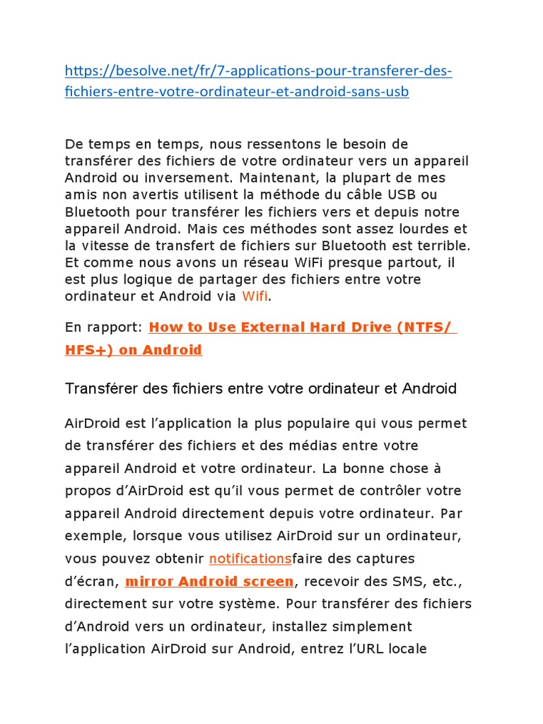 Transfert de fichiers Android sans USB | PDF | Android (Système d ...