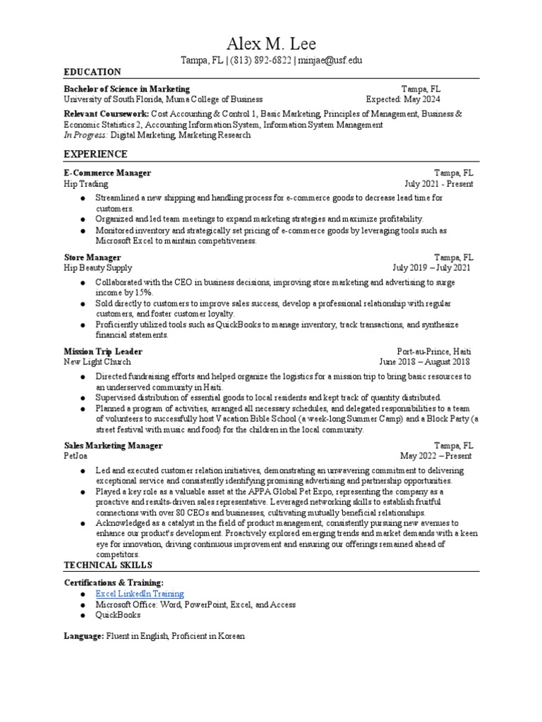Resume - Alex Lee | PDF | Marketing | E Commerce