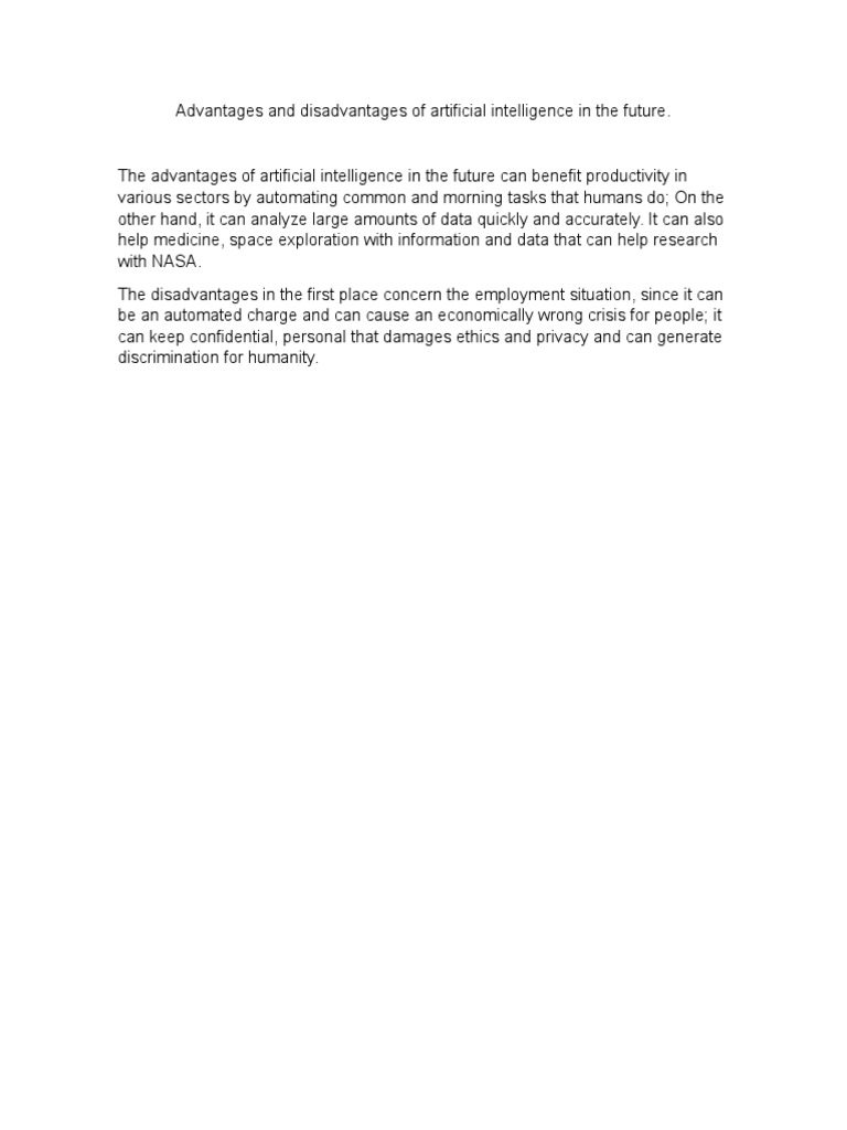 Advantages and Disadvantages of Artificial Intelligence in The Future | PDF