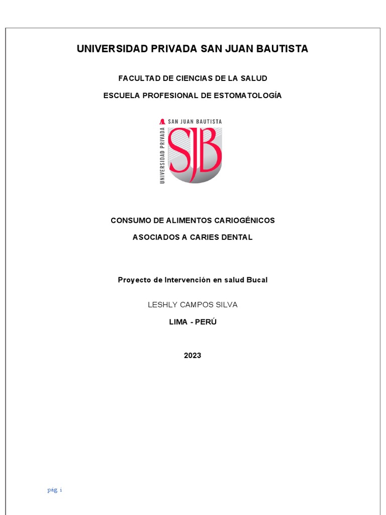 Proyecto De Intervención En Salud Bucal Pdf 4018