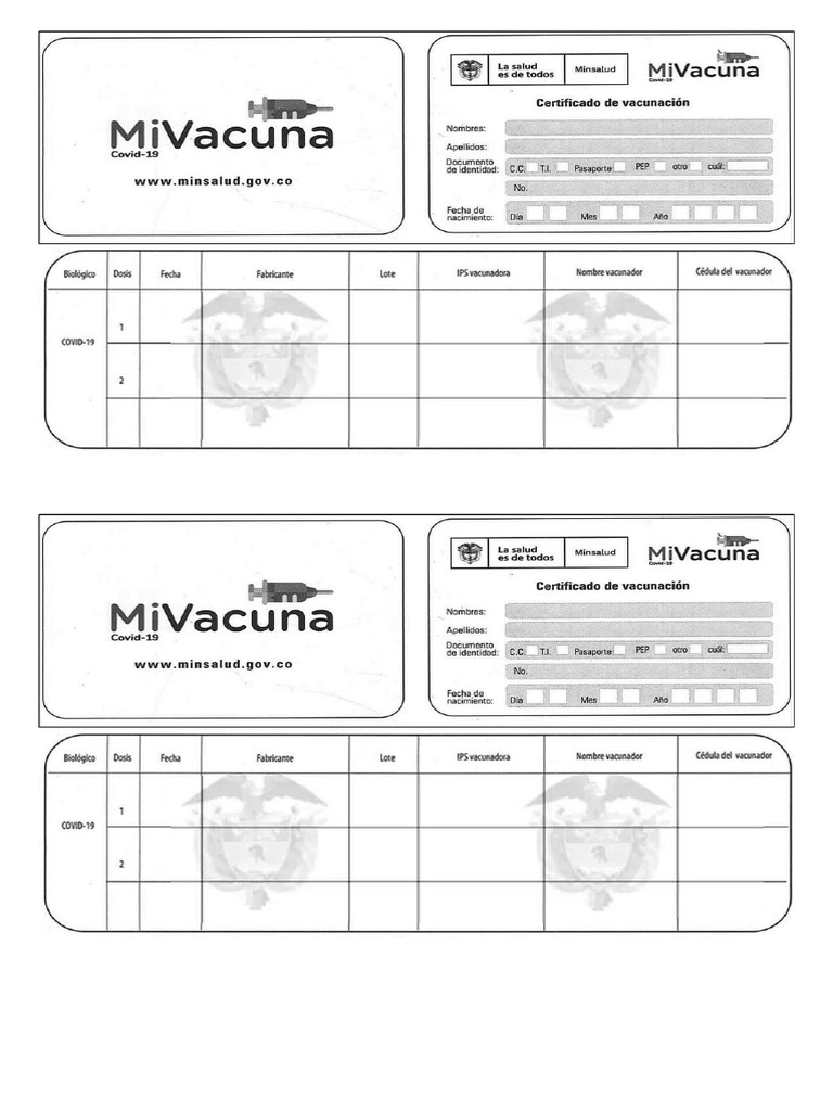 Carnet Covid en Blanco | PDF