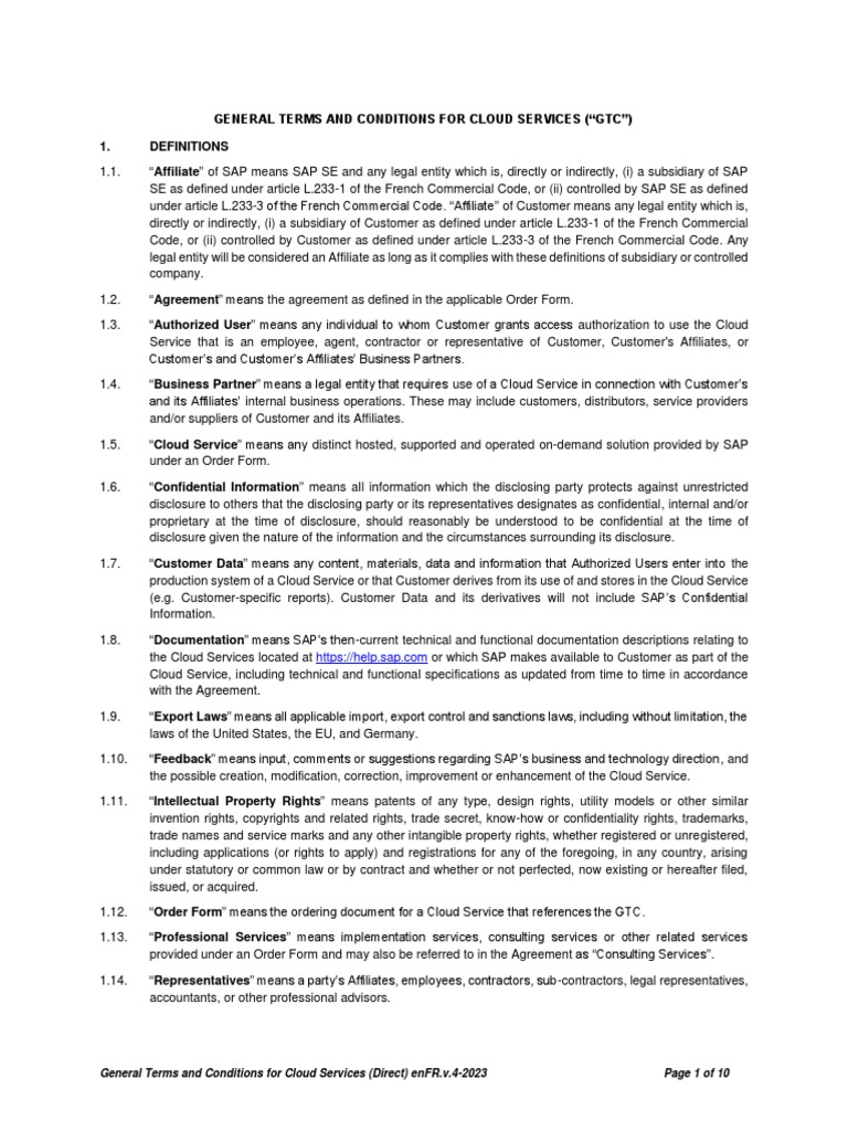 E - General Terms and Conditions For Cloud Services | PDF | Cloud ...
