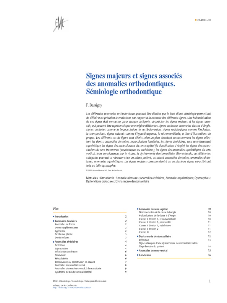Signes des anomalies orthodontiques | PDF | Dent | Orthodontie