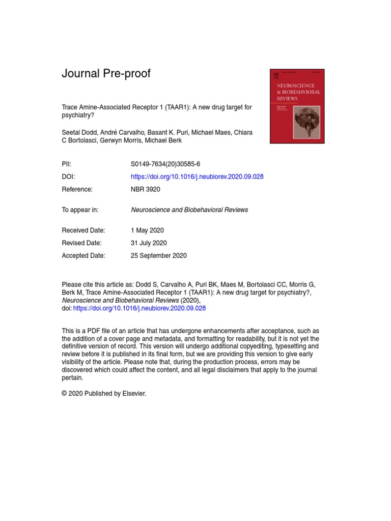 TAAR1: Emerging Psychiatric Drug Target | PDF | Single Nucleotide ...