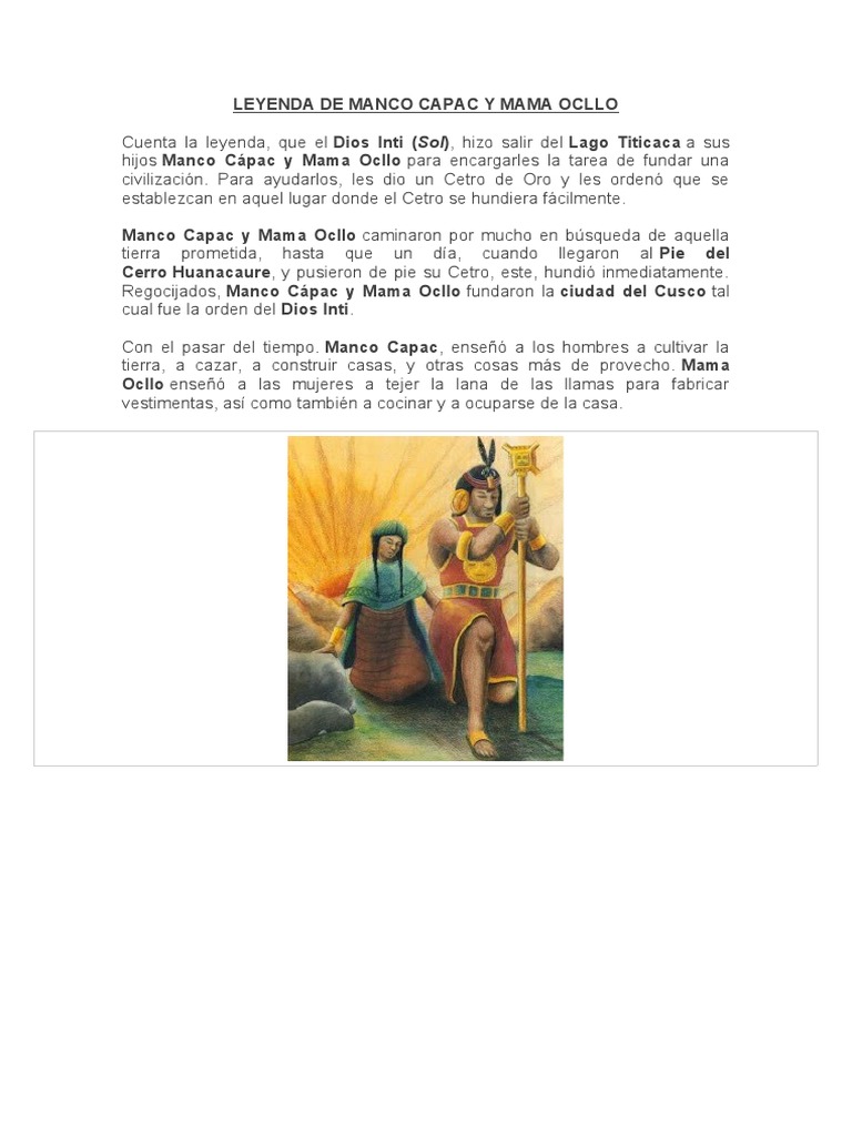 Leyenda de Manco Cápac y Mama Ocllo | PDF