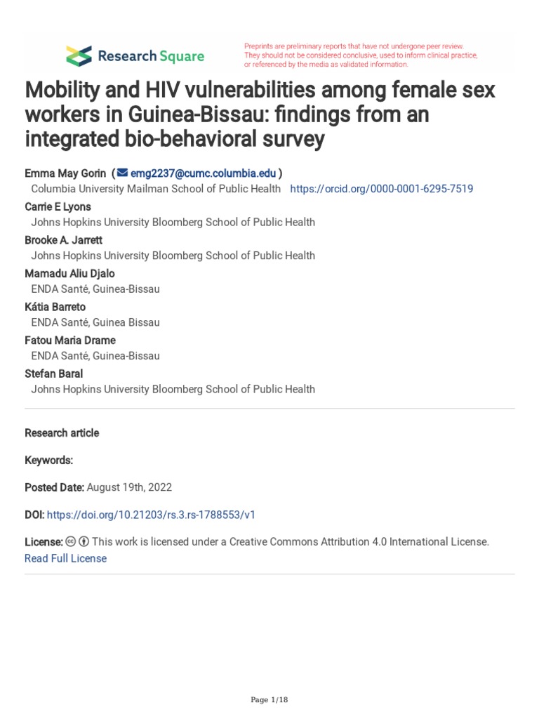 Mobility And Hiv Vulnerabilities Among Female Sex Pdf Hiv Aids