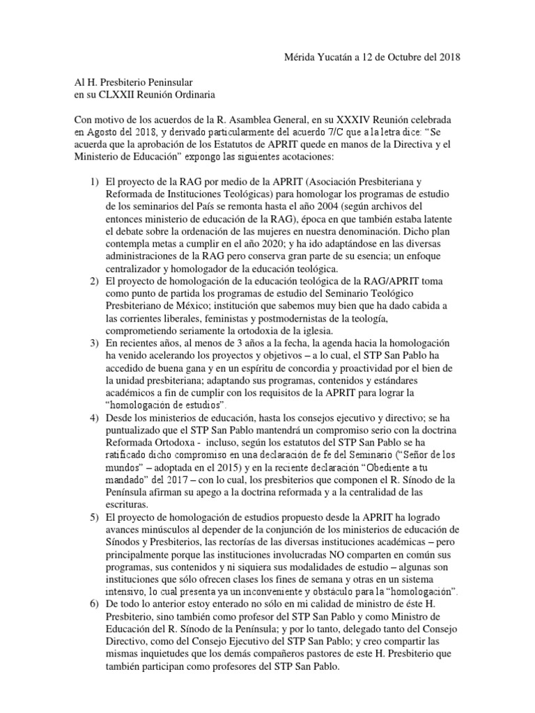 Propuesta - Proyecto APRIT | PDF | presbiterianismo