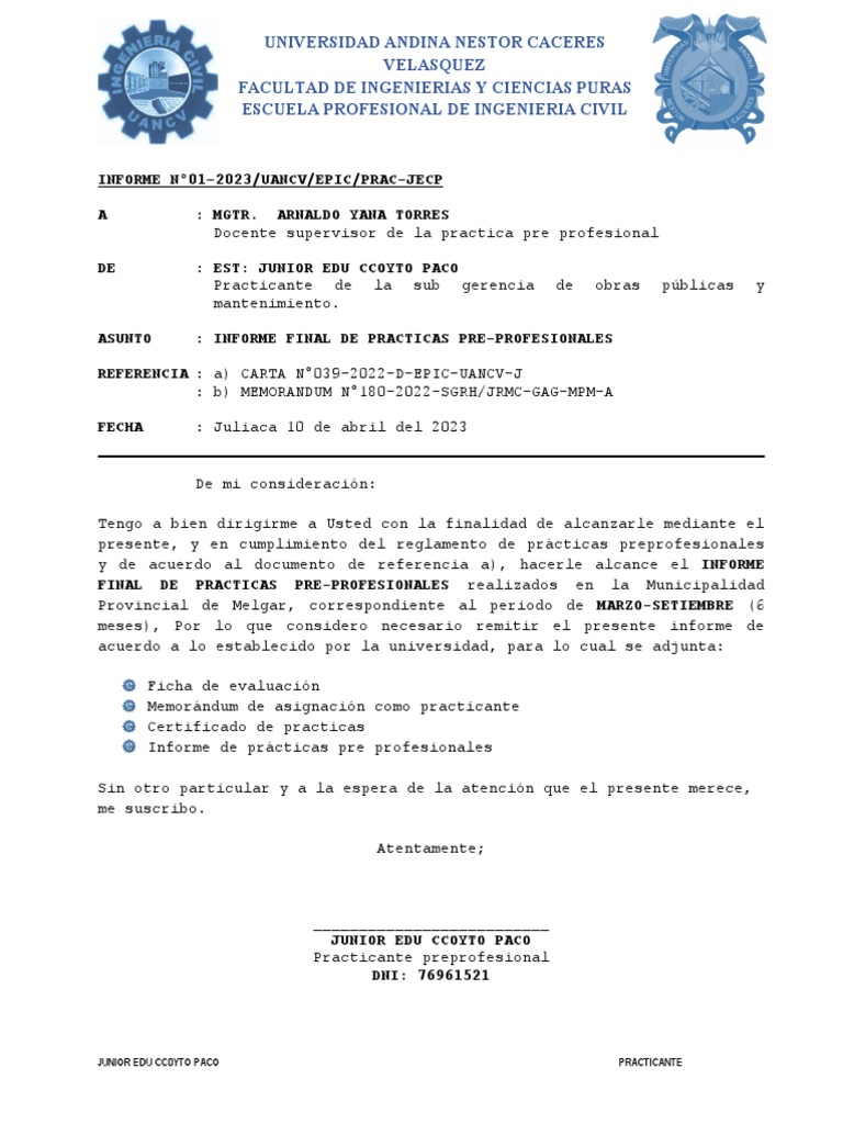 Informe #1 - 2023 Practica Final | PDF