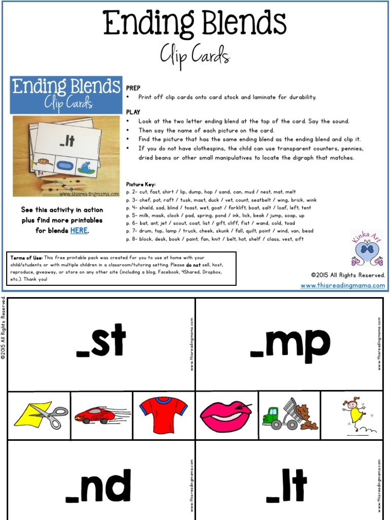 Ending Blends Clip Cards Part1 | PDF