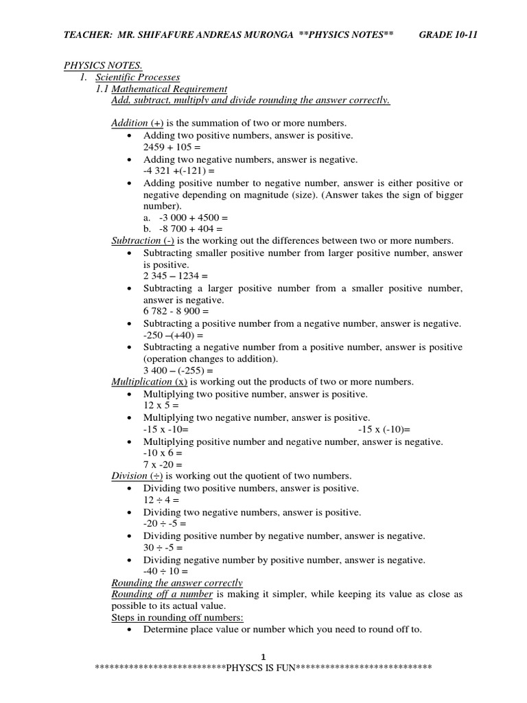 Physics Notes 10-11-1 | PDF | Area | Metrology