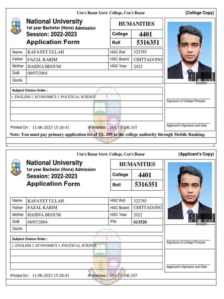 Hons AdmitCard 2022 2023 HONS 5316351 | PDF