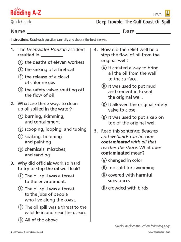 Deep Trouble - Oil Spills Quiz | Download Free PDF | Oil Spill ...