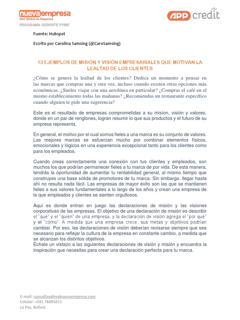 13 Ejemplos de Misión y Visión Empresarial | PDF | American Express | Marca