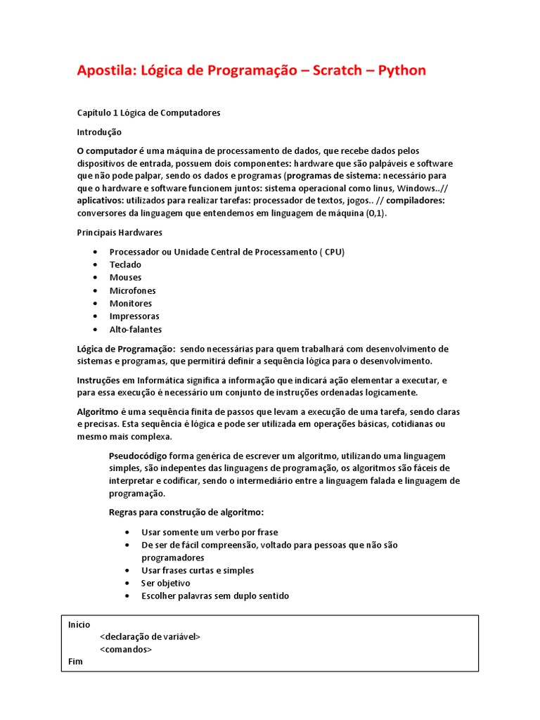Apostila Lógica de Programação - Scratch - Python - Semana 2 | PDF ...