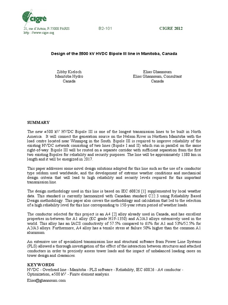 Design of Manitoba's Bipole III HVDC Line | PDF