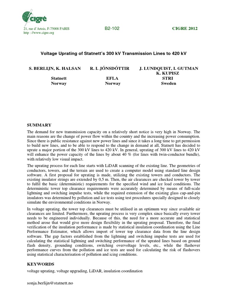 Voltage Uprating of Statnett's 300 KV Transmission Lines To 420 KV | PDF