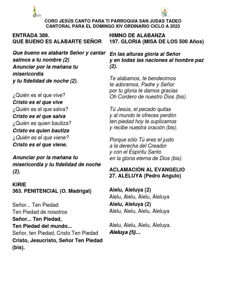 Cantoral para El Domingo Xiv Ordinario Ciclo A 2023 | PDF | Cristo (título) | Misa (liturgia)