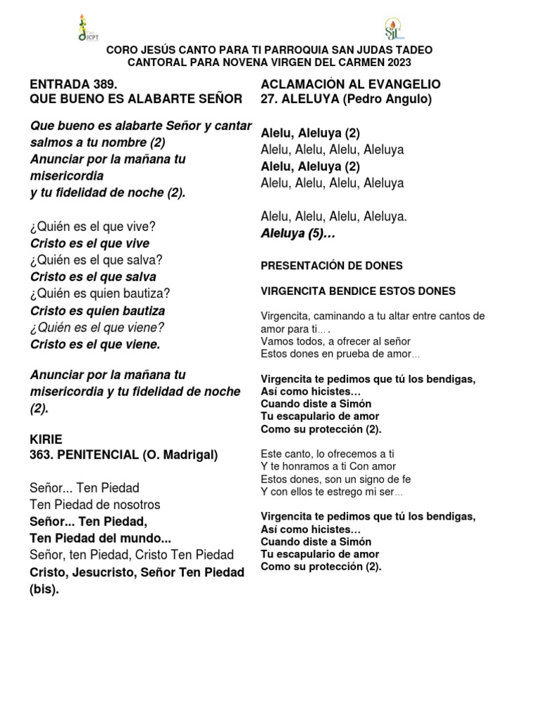 Cantoral para Novena Virgen Del Carmen 2023 | PDF | eucaristía | Cristo ...
