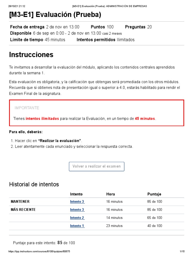 (M3-E1) Evaluación (Prueba) - ADMINISTRACIÓN DE EMPRESAS | PDF | Planificación | Planificación ...