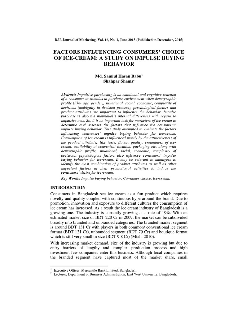 14 Factors Influencing Consumers' Choice of Ice Cream A Study On ...