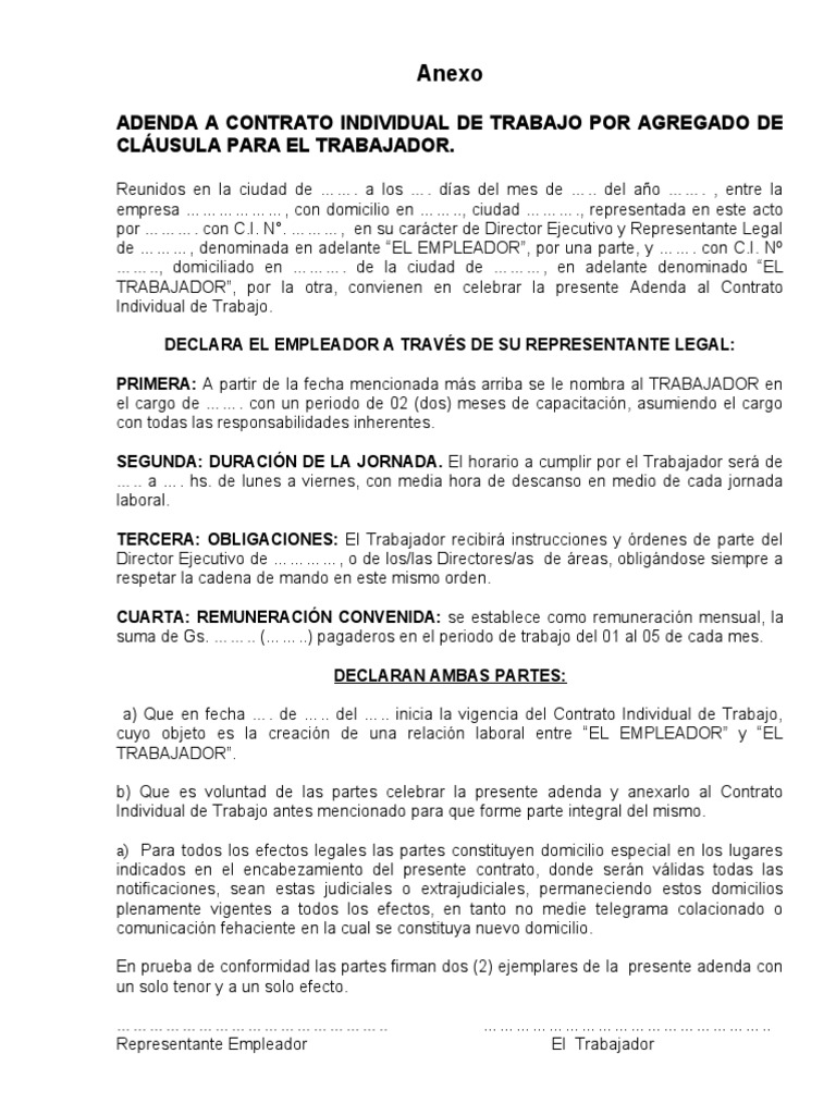 Adenda de Contrato Laboral Por Clausula | PDF