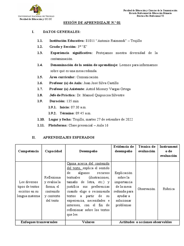 Sesión de Aprendizaje #01 - Comunicación | PDF | Maestros | Aprendizaje