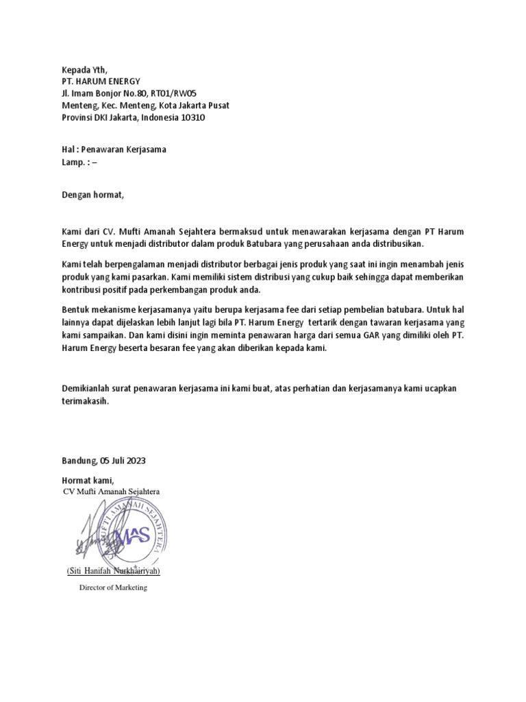 Proposal Kerjasama Batubara | PDF